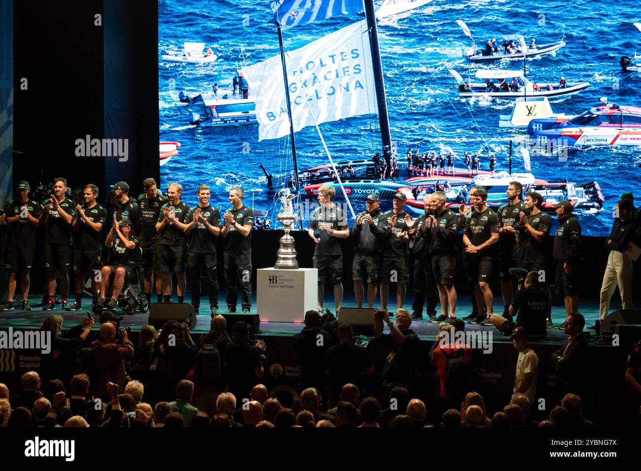 The winners of the America's Cup, Emirates Team New Zealand, receive ...