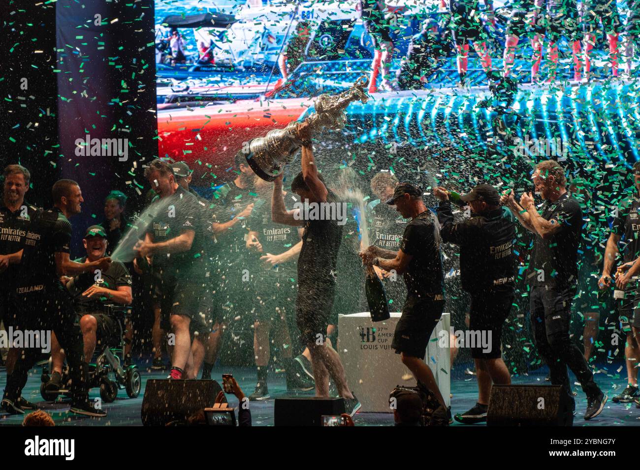 The winners of the America's Cup, Emirates Team New Zealand, receive ...