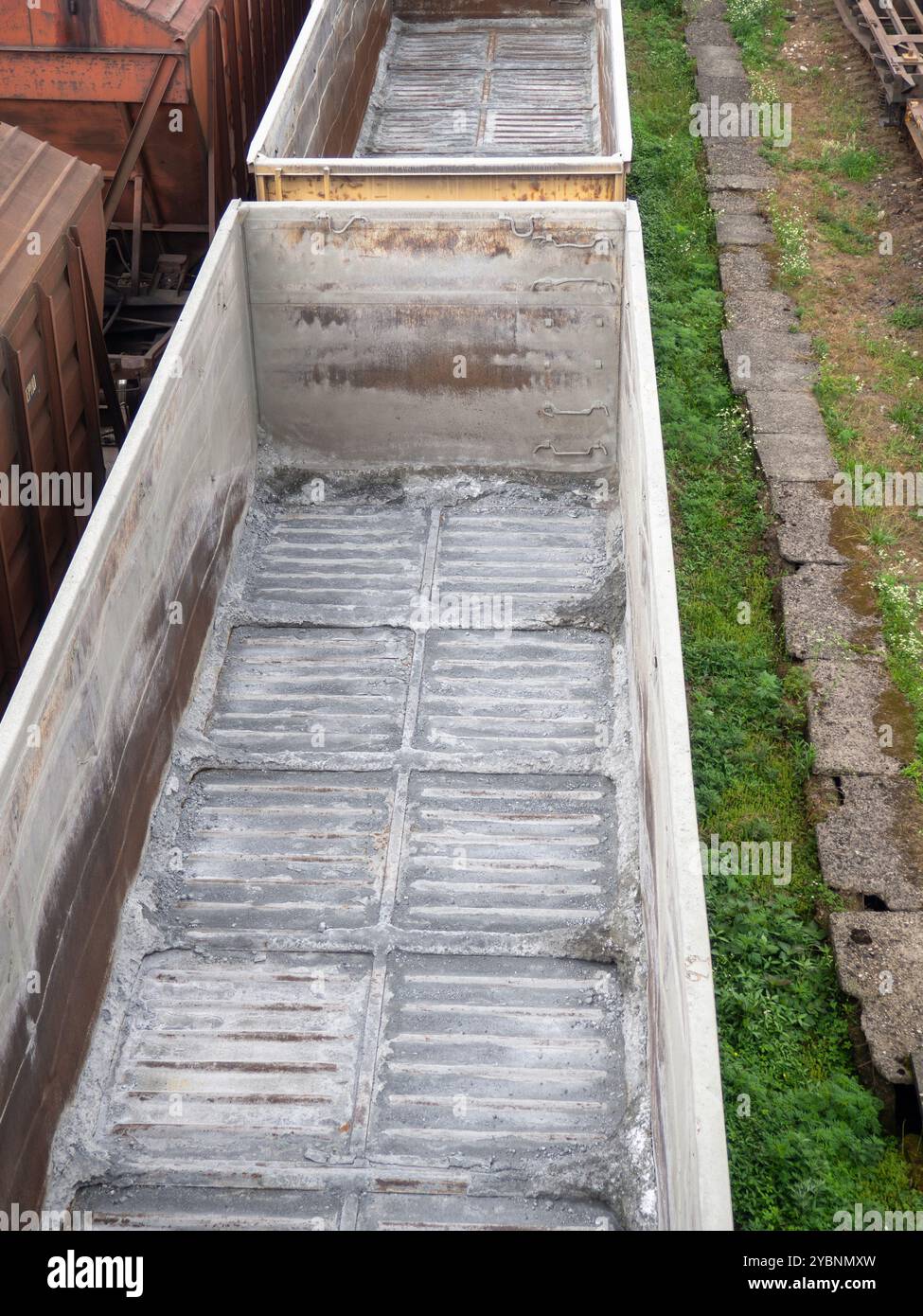 Empty freight cars on the rails. Cargo depot. View from above. Dry ...