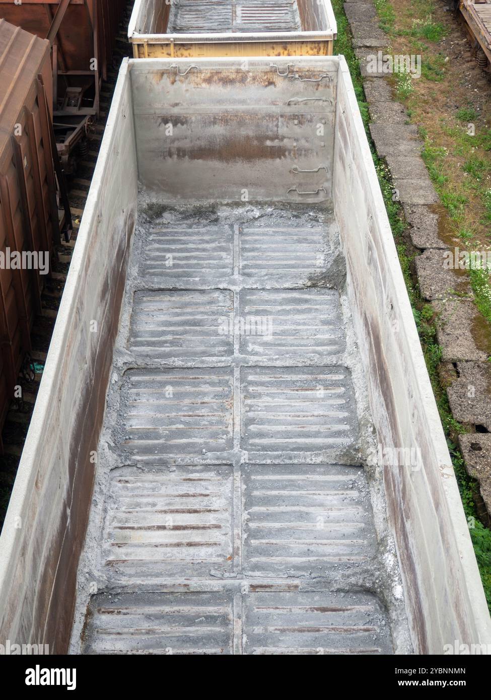 Empty freight cars on the rails. Cargo depot. View from above. Dry ...