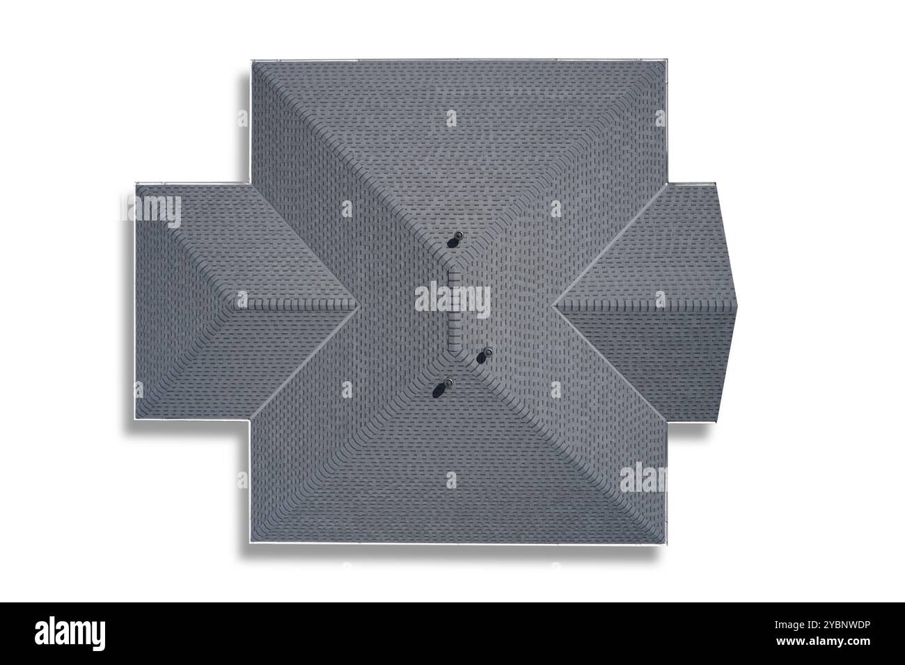 Top view of the new roof of the house made of soft bitumen tiles on an ...