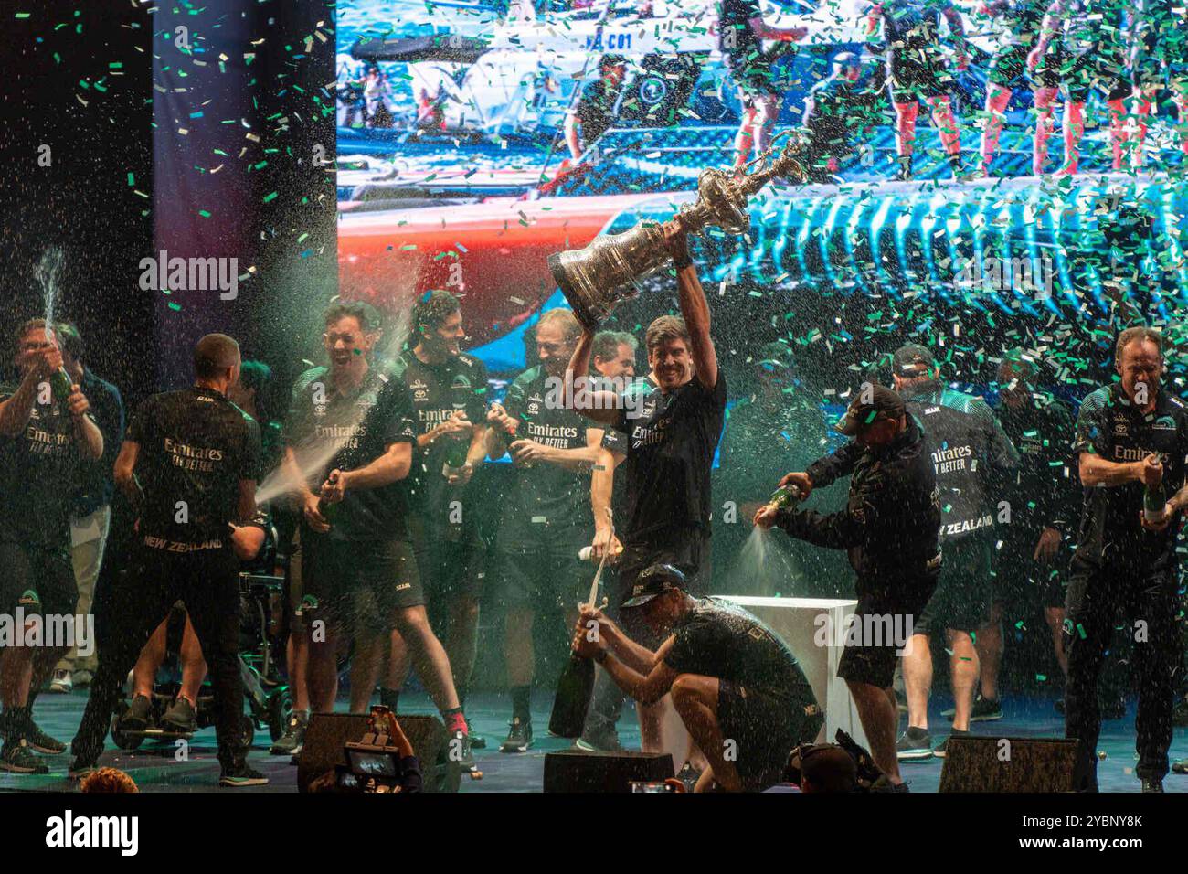 The winners of the America's Cup, Emirates Team New Zealand, receive ...