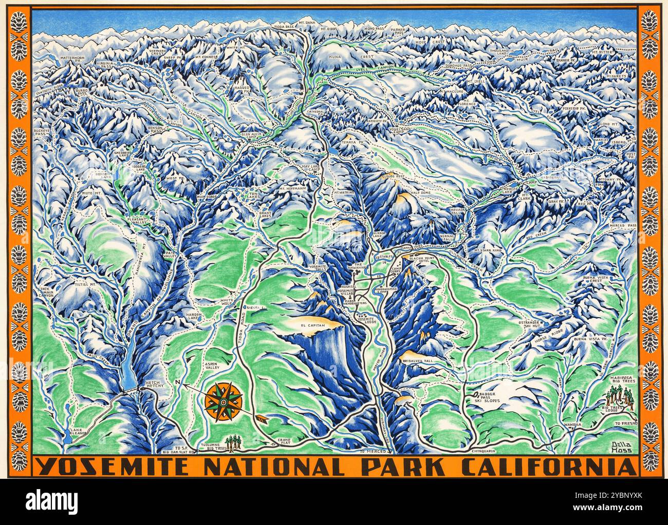 Vintage Detailed Yosemite Maps Digital Download Printable Travel Poster ...