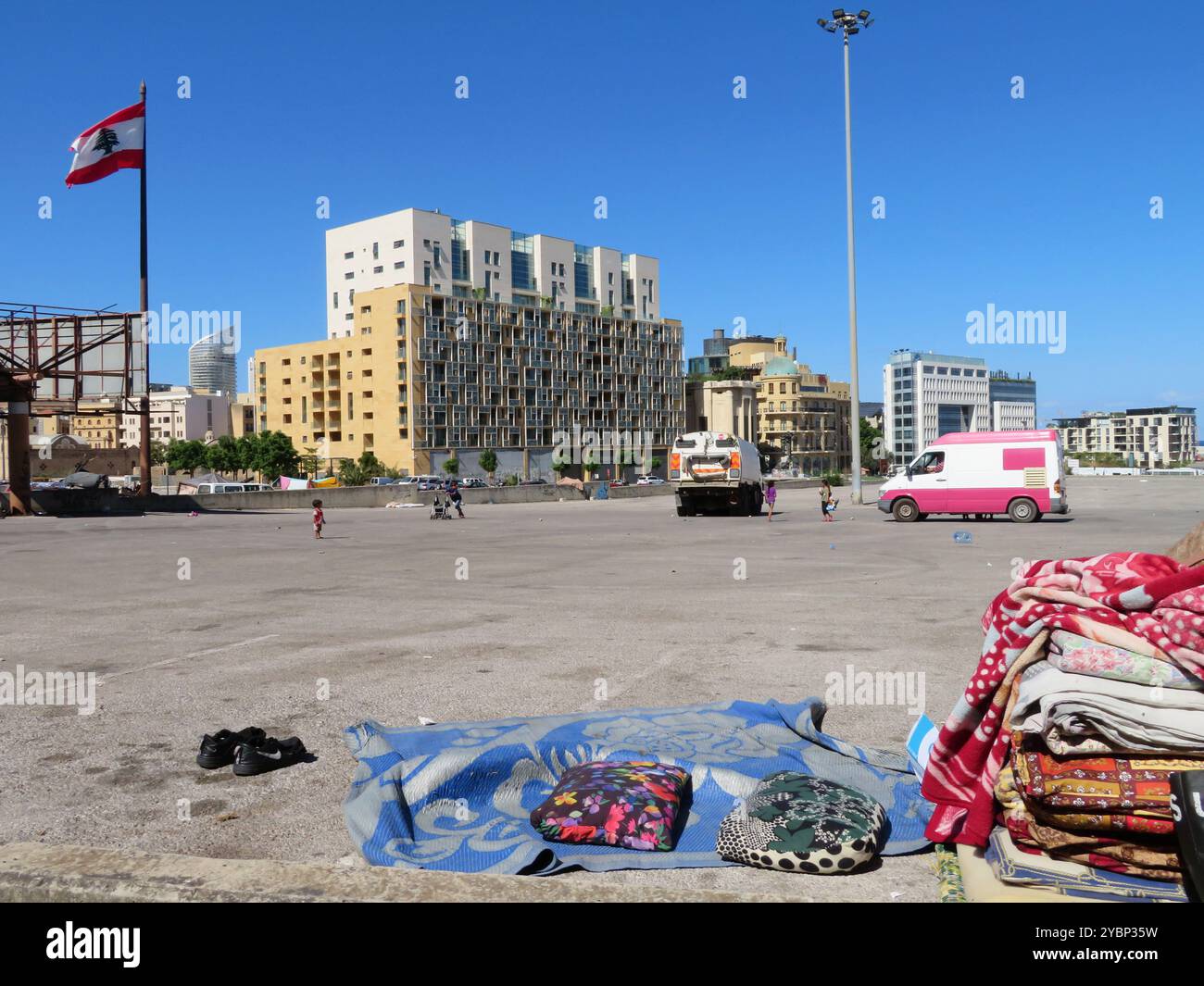 Beirut, Lebanon. 19th Oct, 2024. Displaced families from bombed Dahye ...