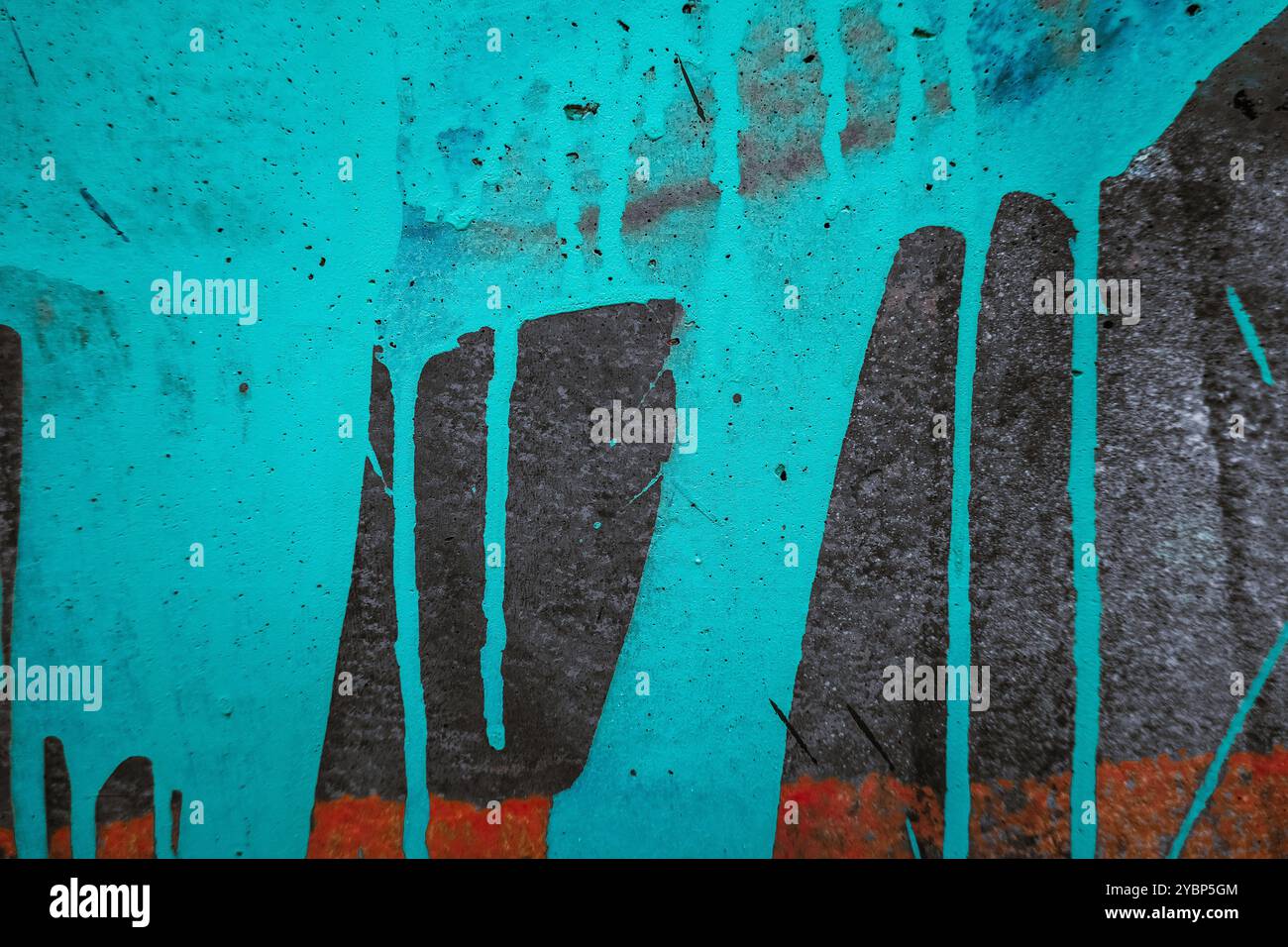 Abstract painted wall background. Messy paint strokes and smudges ...