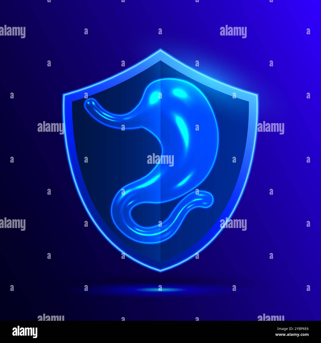 Stomach in shield. Care and protection. Healthy stomach system. 3d ...