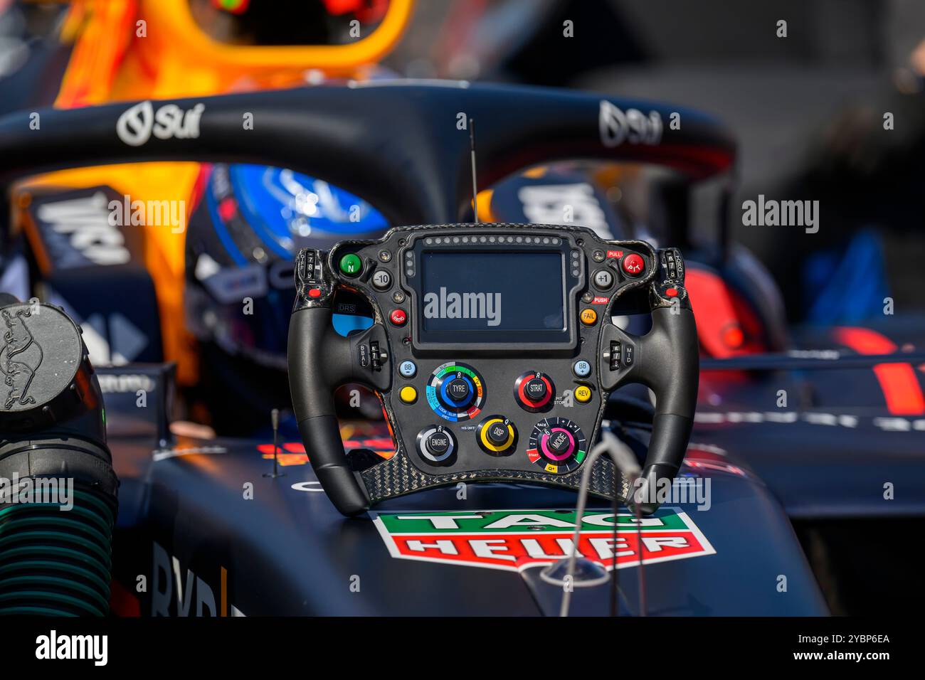The steering wheel of Oracle Red Bull Racing driver Max Verstappen, of ...