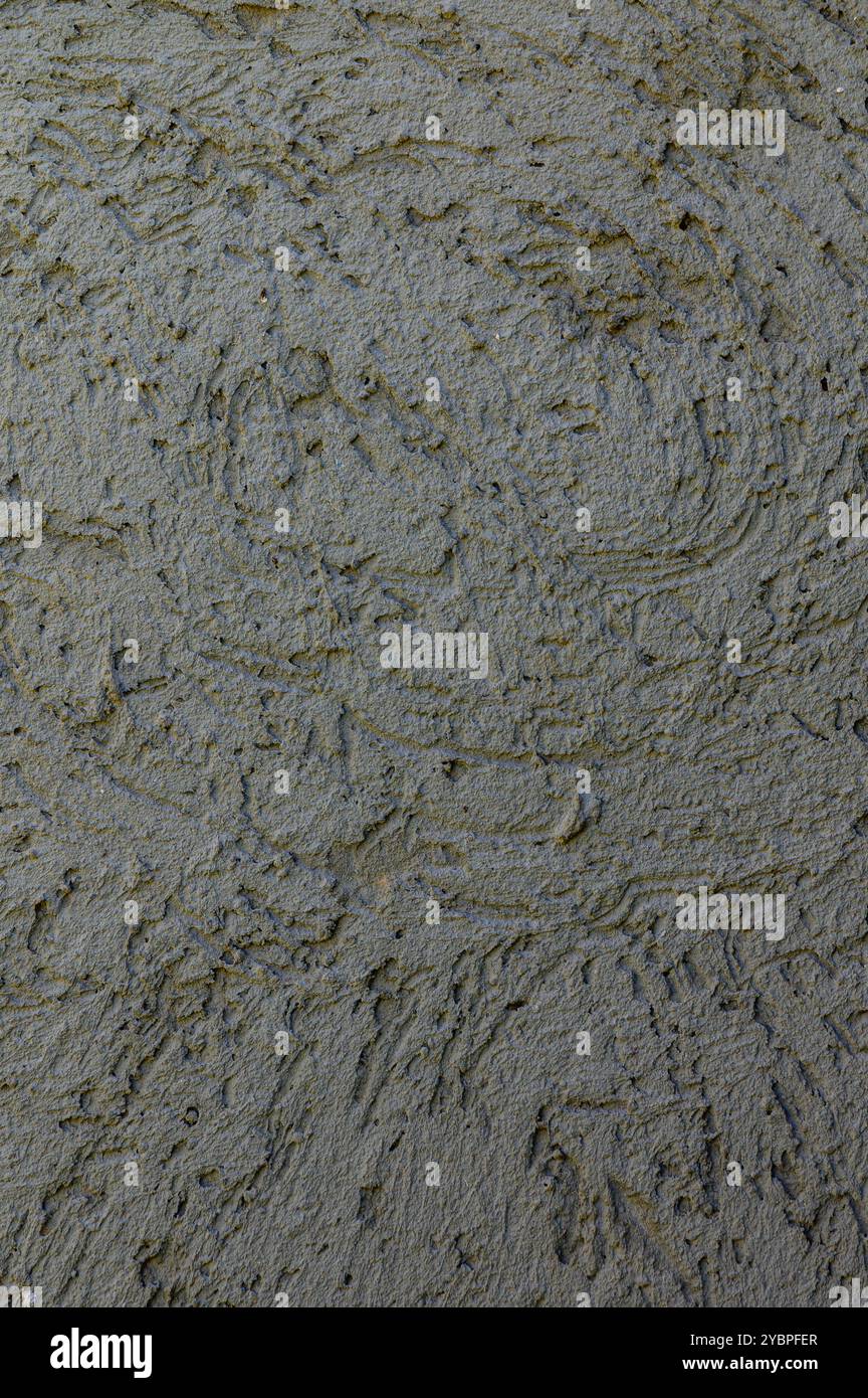 The damp surface of freshly poured concrete reveals intricate patterns ...