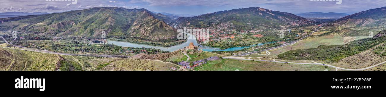 Panorama of the Aragvi and Kura River confluence near Mtskheta, with ...