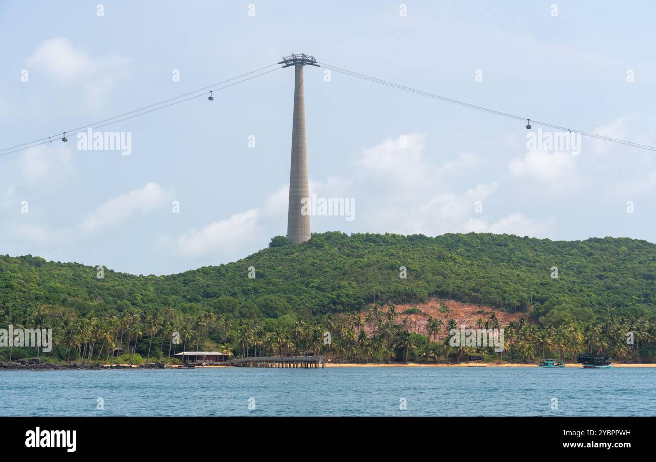 A large concrete cable car support towers over Phu Quoc Island Stock ...