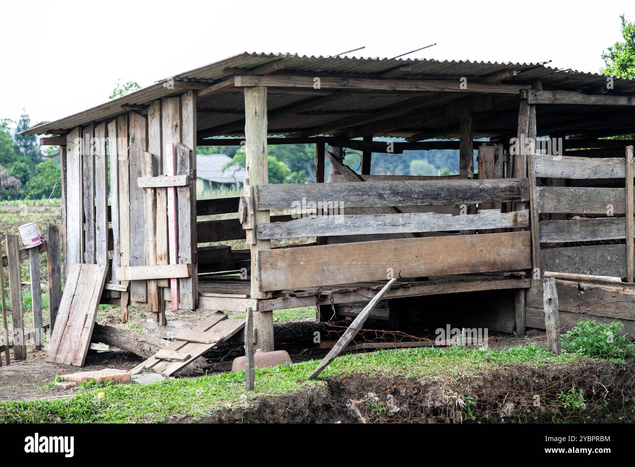 Rustic rural building in old wood for raising pigs and chickens Stock ...
