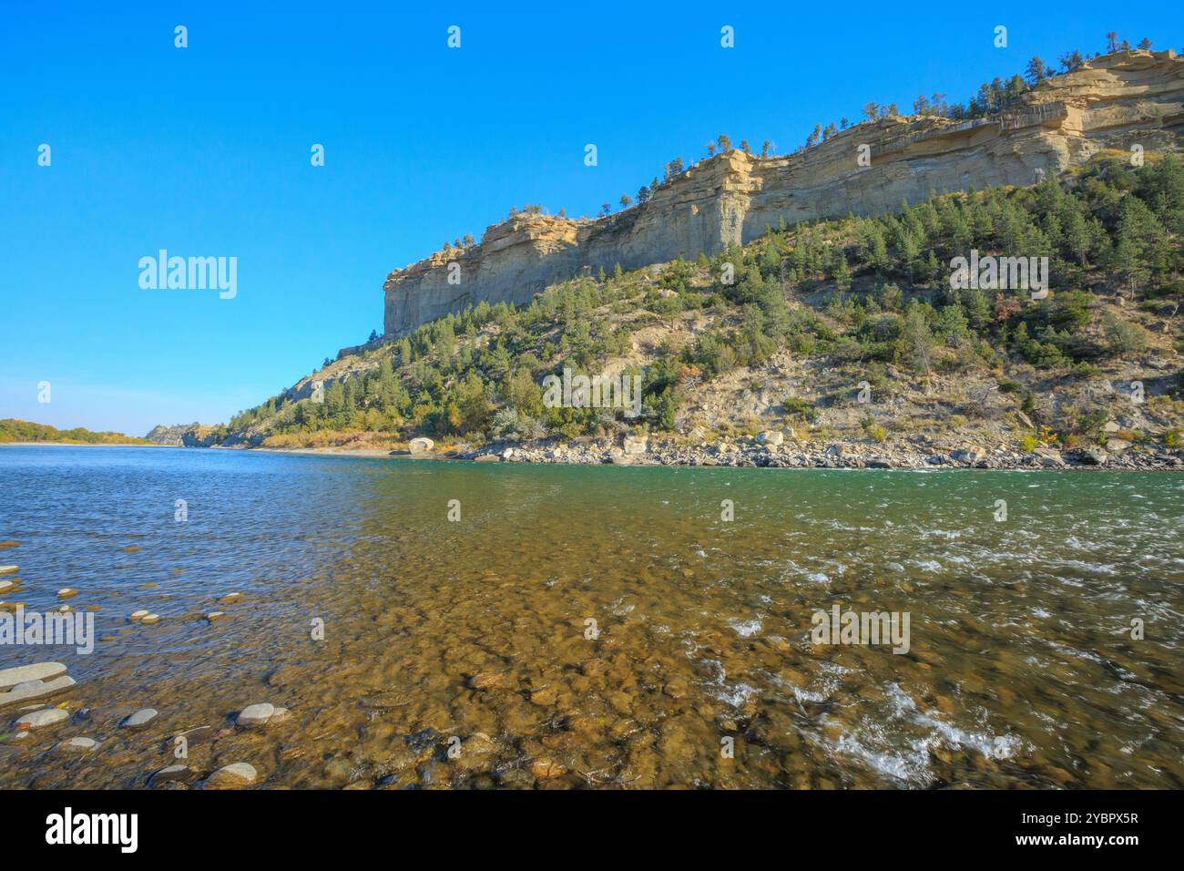 yellowstone river below cliffs of youngs point near park city, montana ...