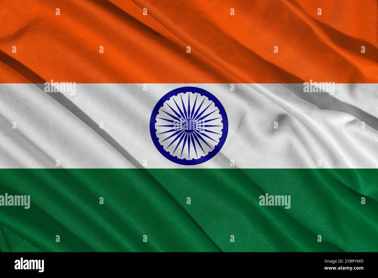 Closeup, 3D illustration of Indian flag with wavy fabric texture, silk ...
