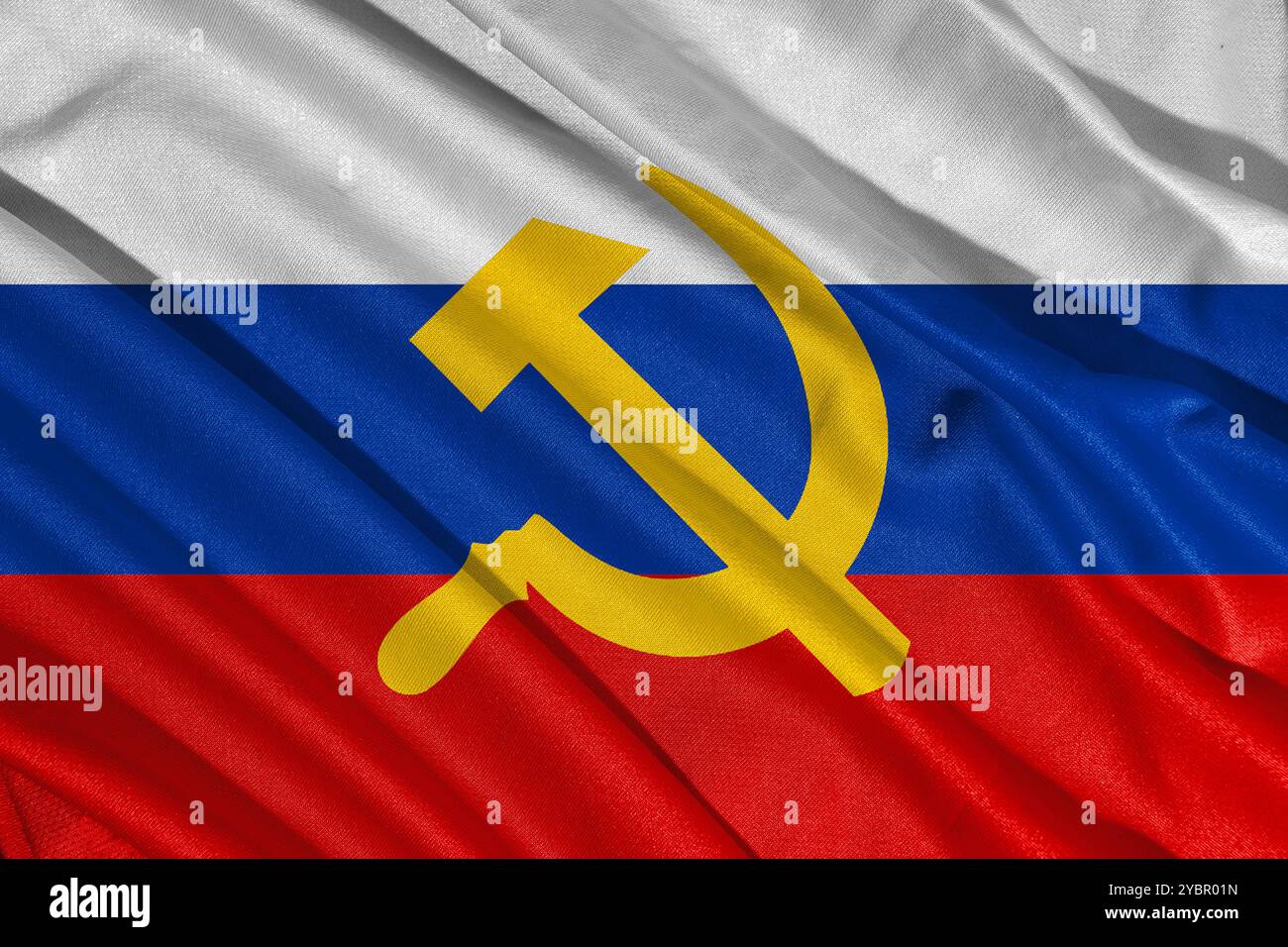 Closeup, 3D illustration of satin communist Russian flag with wavy ...