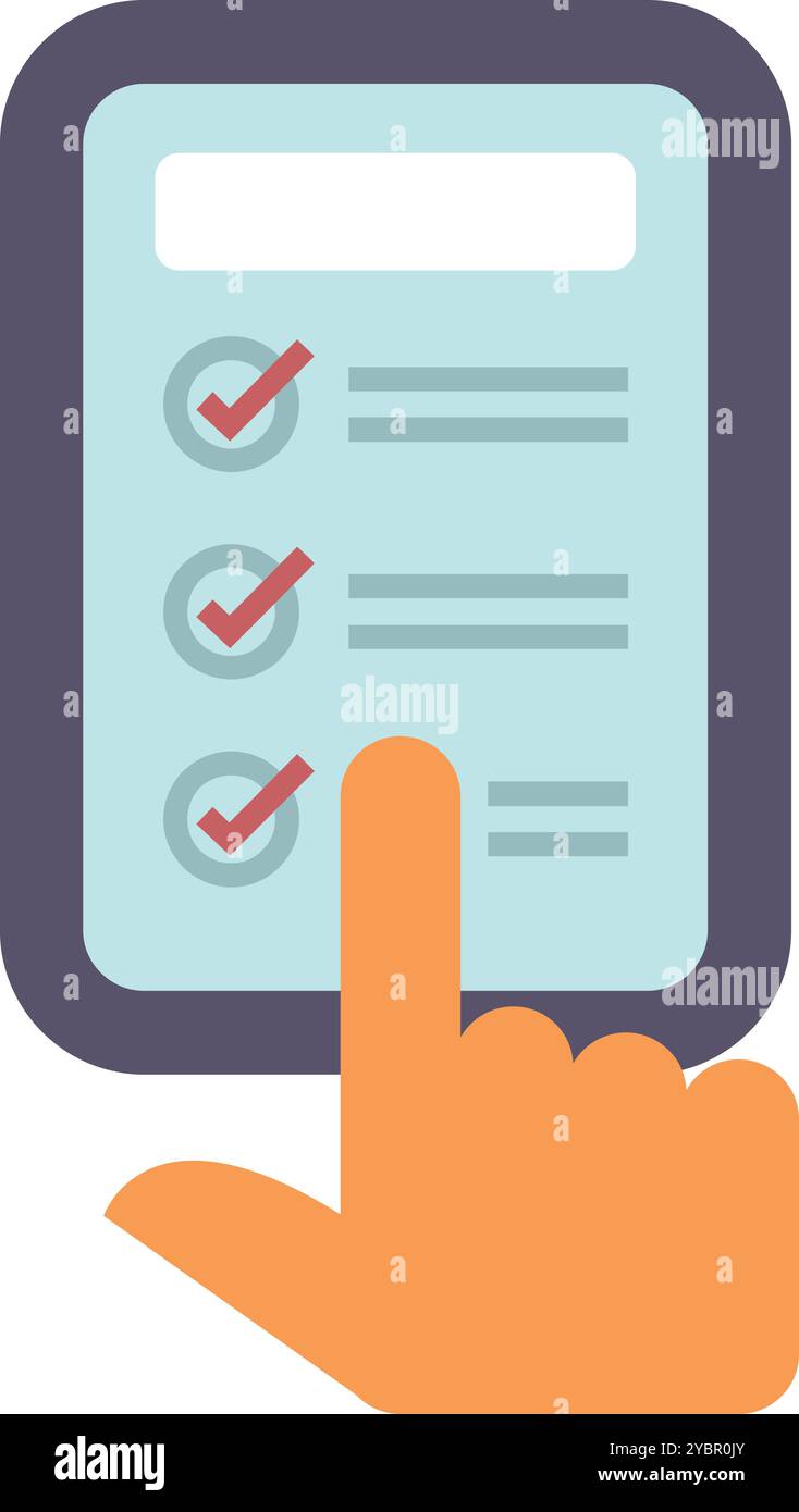 Hand holding mobile phone with checklist on screen and checking task ...