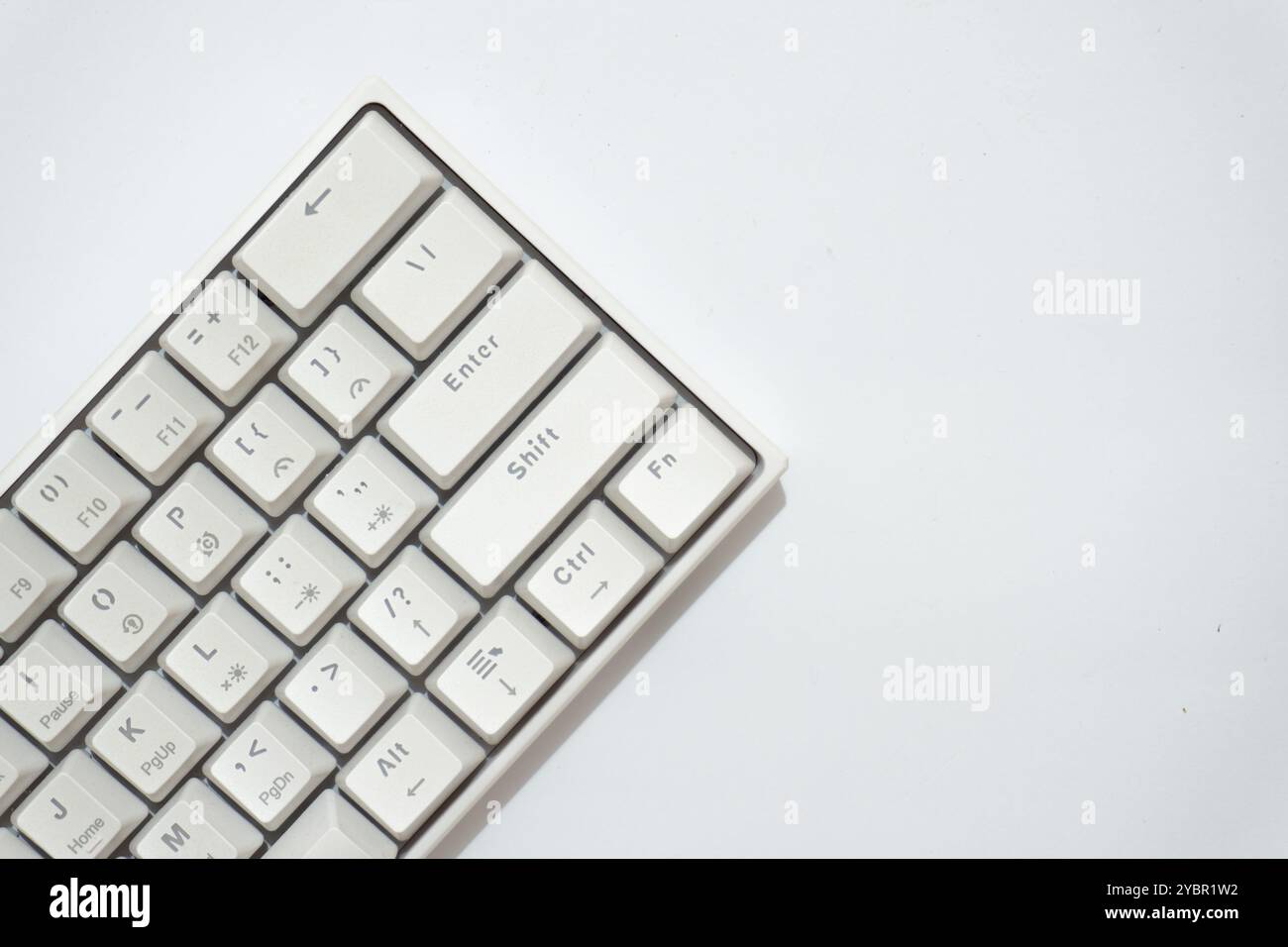 Top view of white mechanical keyboard, white keyboard with various ...