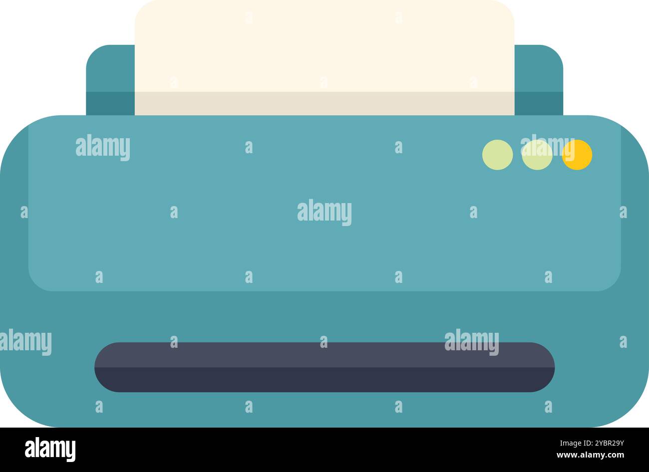 Green printer printing a blank sheet of paper, illustration of a device ...