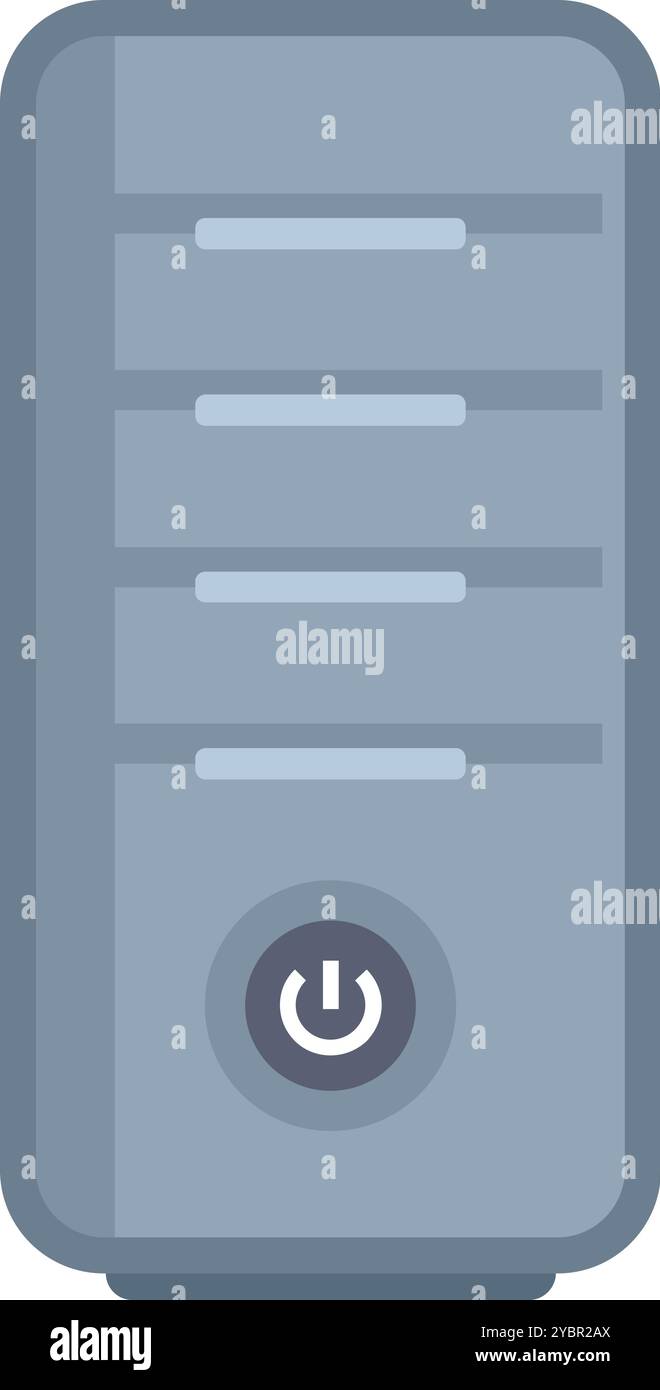 Grey computer case standing on white background, simple flat vector ...