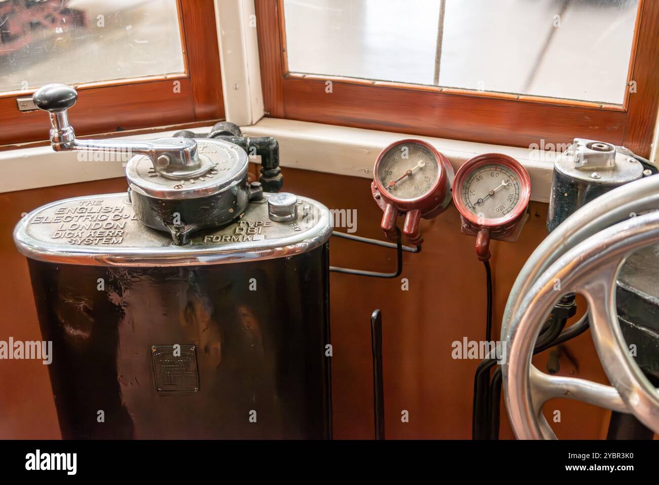 Drivers cabin of an old historic tram in Lisbon, Portugal Stock Photo ...