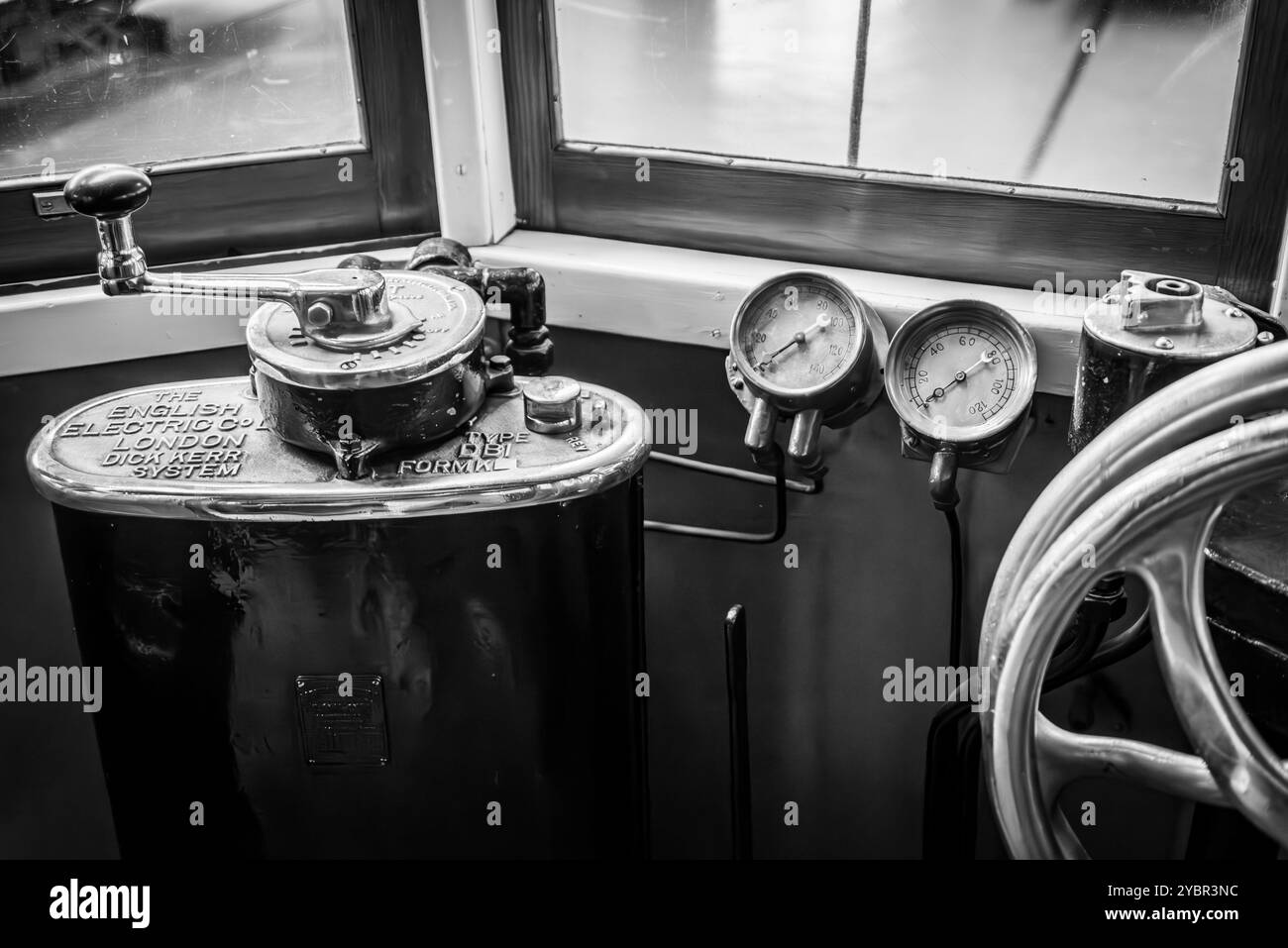 Drivers cabin of an old historic tram in Lisbon, Portugal Stock Photo ...