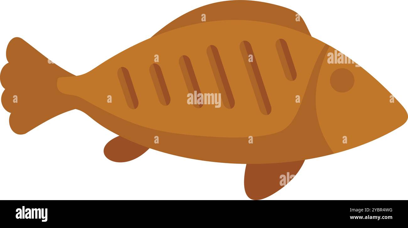 Grilled fish is lying on its side with grill marks on its scales Stock ...