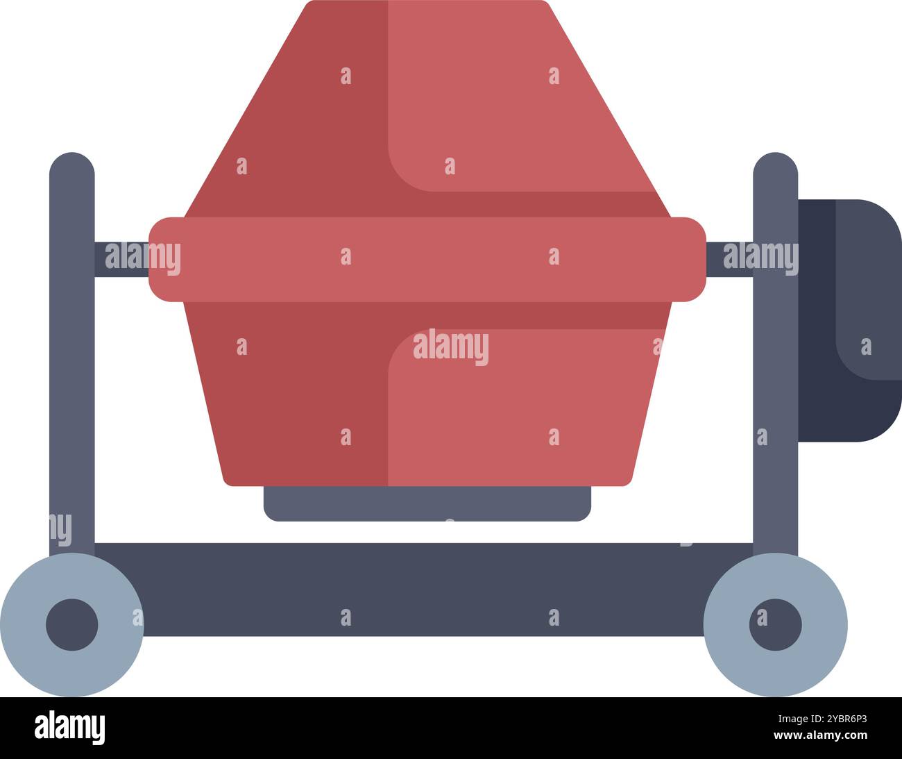 Red concrete mixer standing on wheels, commonly used in construction ...
