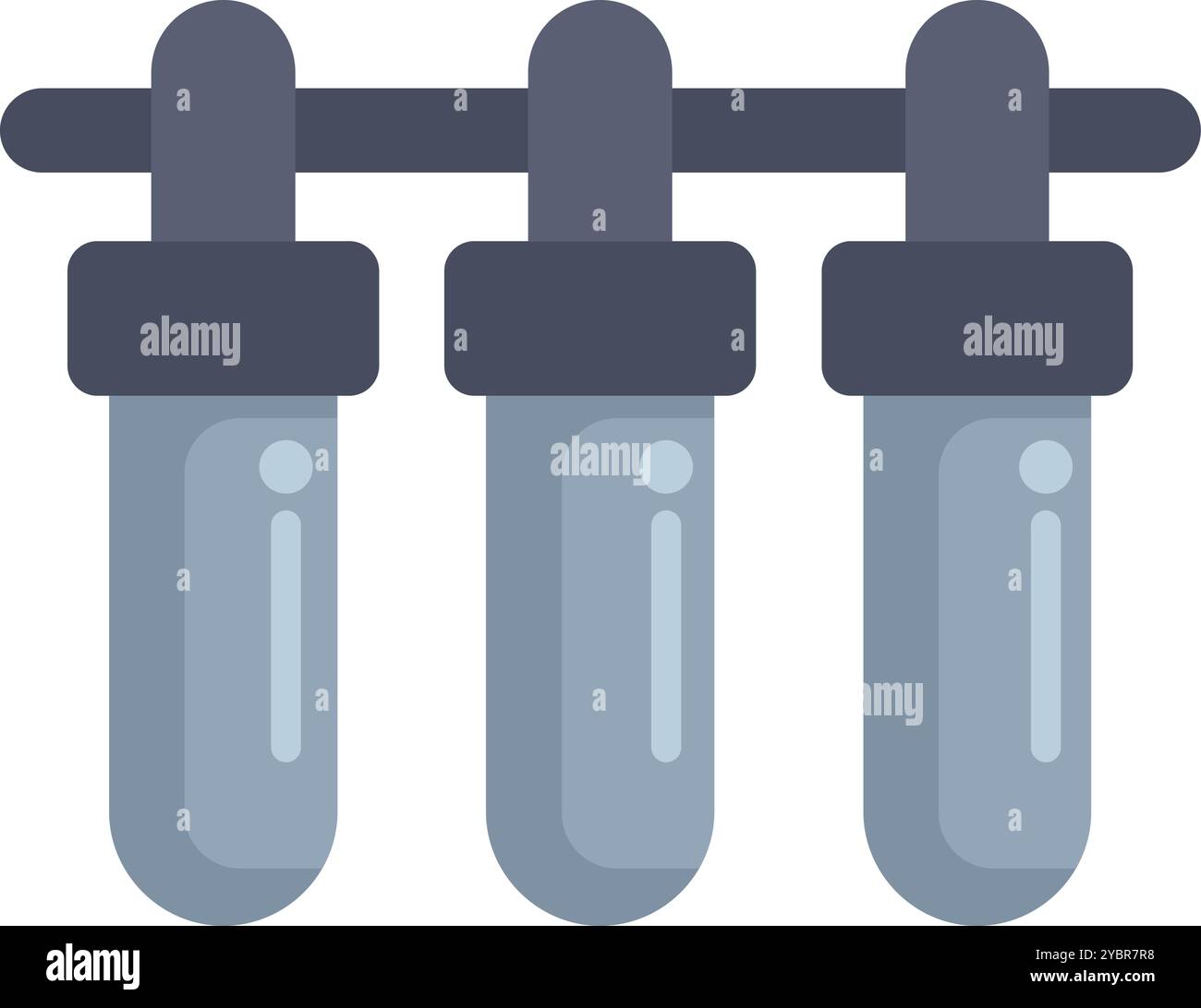 This vector illustration features laboratory equipment holding three ...