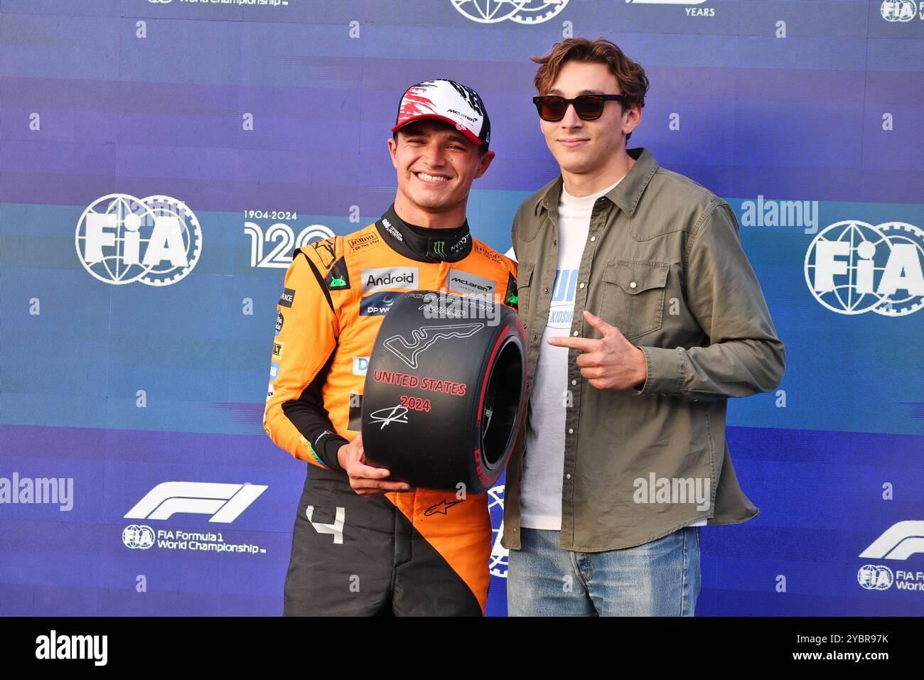 Austin, USA. 19th Oct, 2024. (L to R): Lando Norris (GBR) McLaren is ...