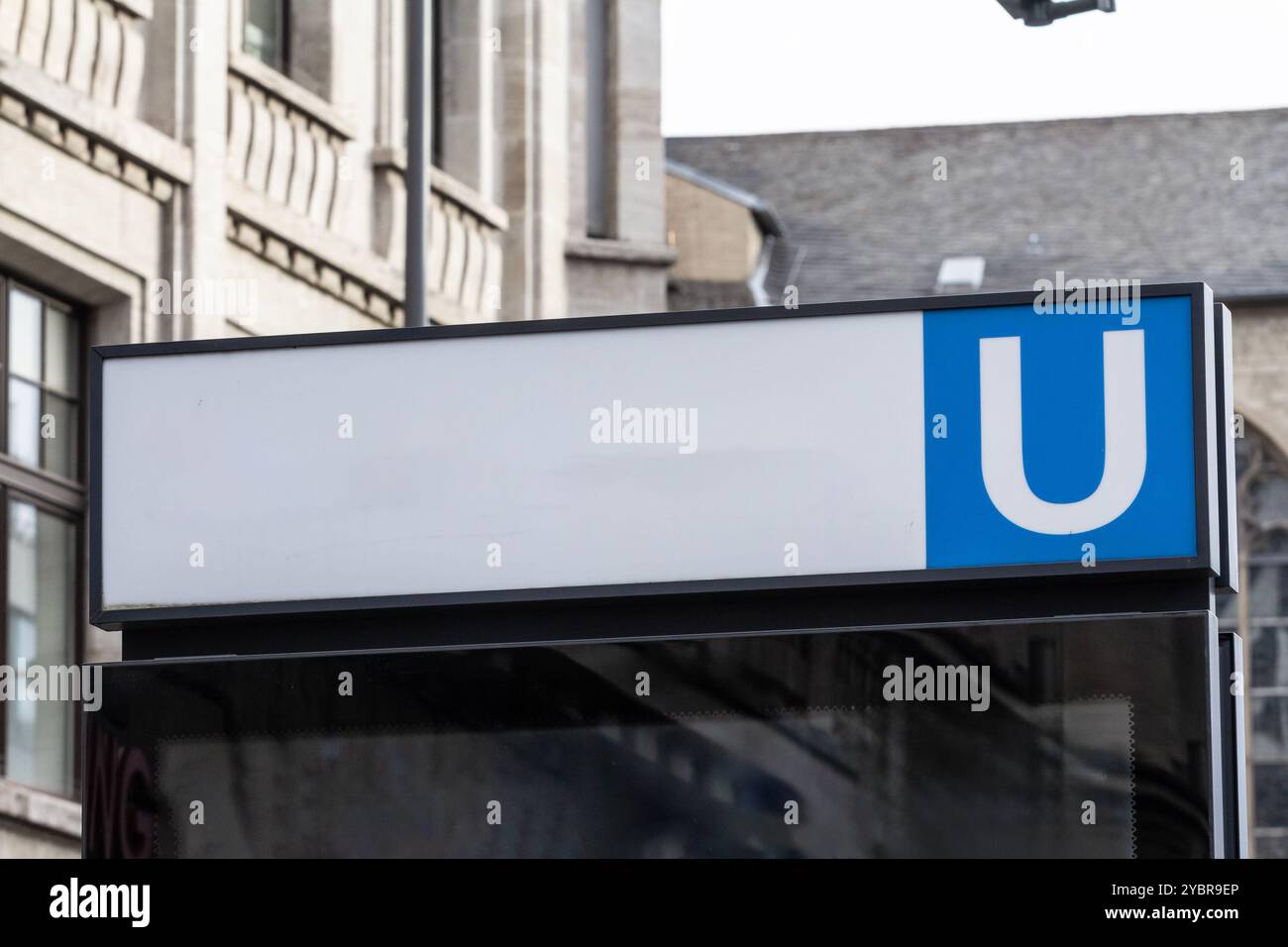 An empty U-Bahn sign in a German city. The U-Bahn is the subway or ...
