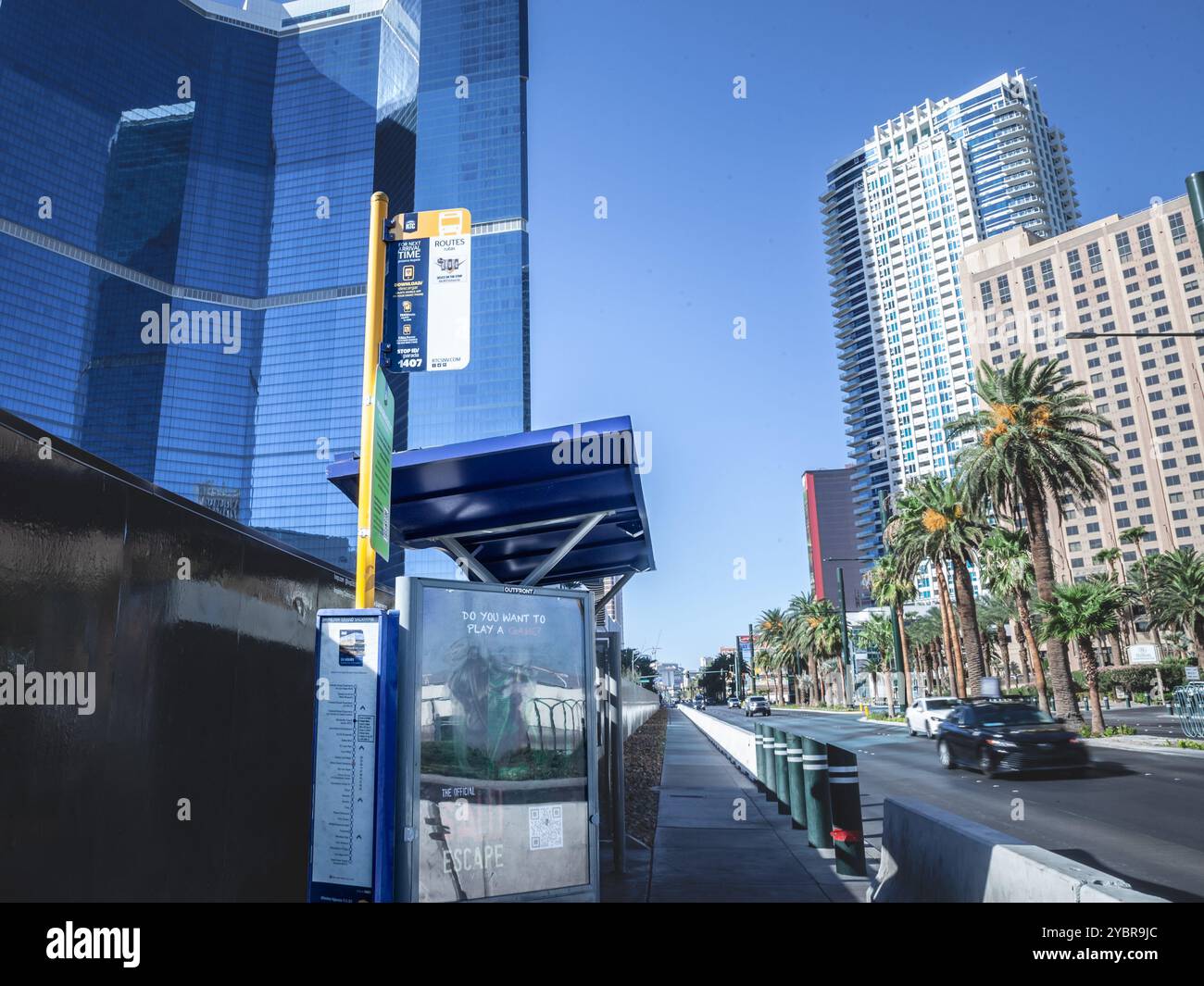 LAS VEGAS - AUGUST 18, 2024: RTC bus stop on the Las Vegas Strip ...