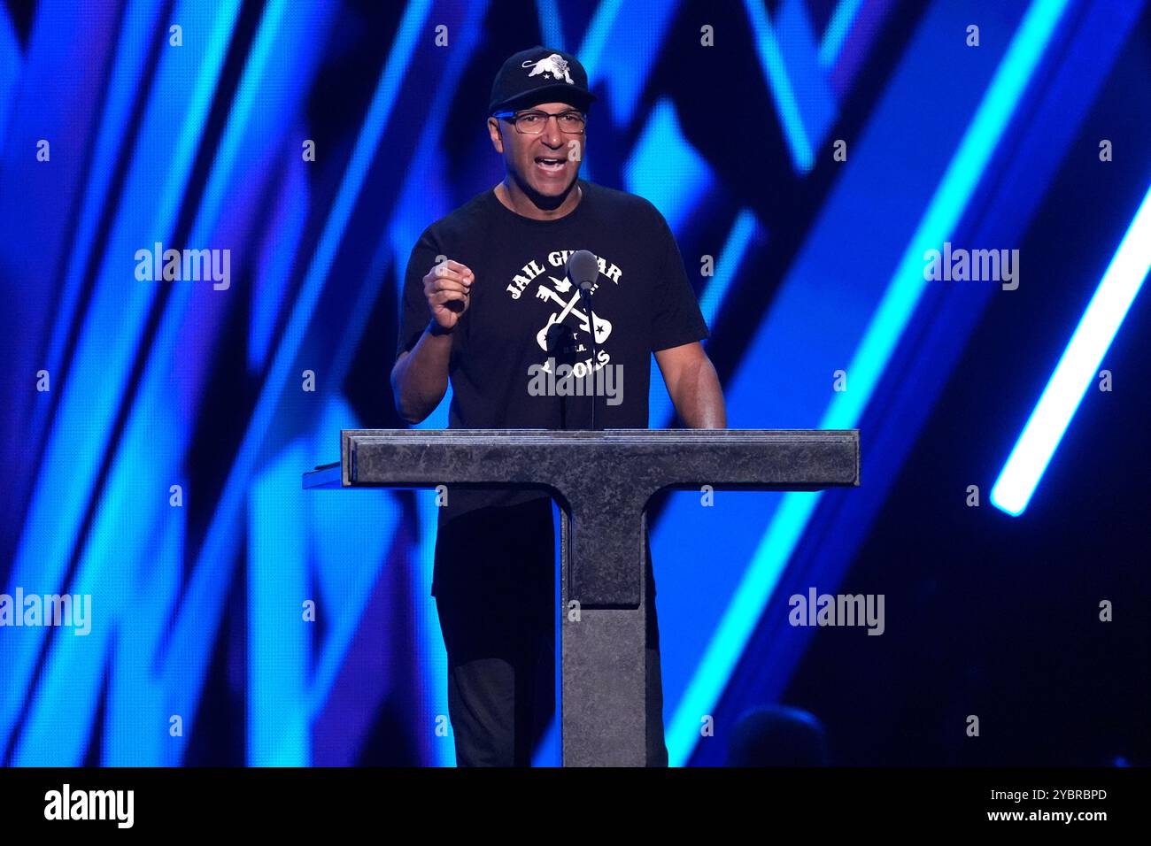 Tom Morello speaks during the 39th Annual Rock & Roll Hall of Fame ...