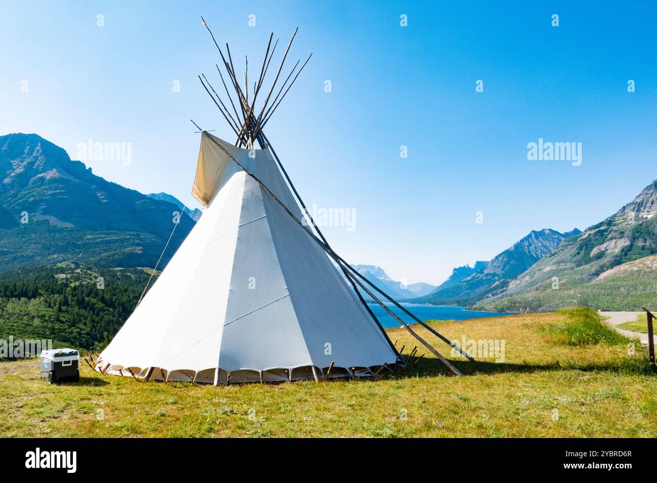 A First Nations Teepee (or Tipi) overlooking Wateron Lakes, in Waterton ...
