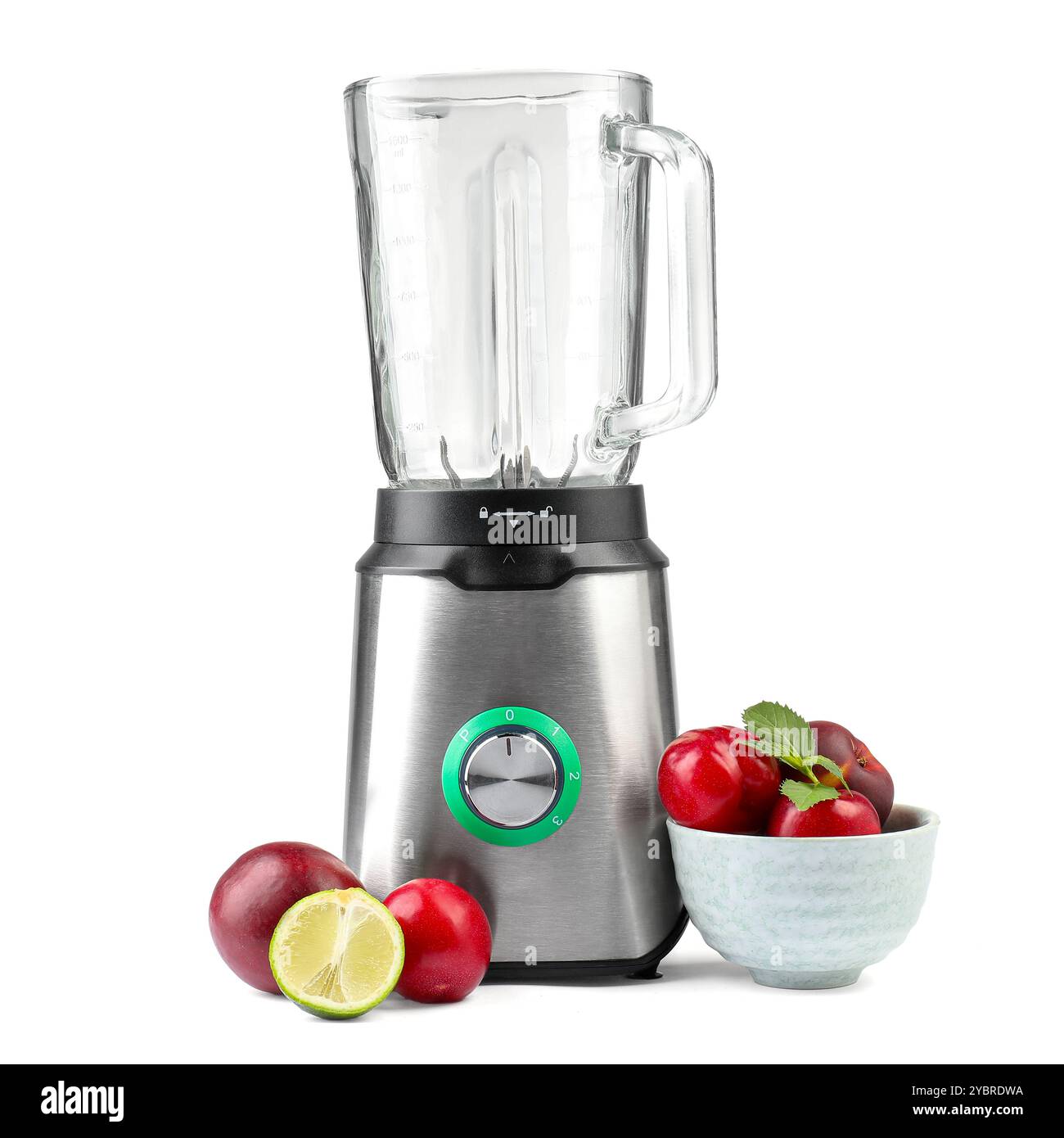 Blender and fresh ingredients isolated on white Stock Photo - Alamy