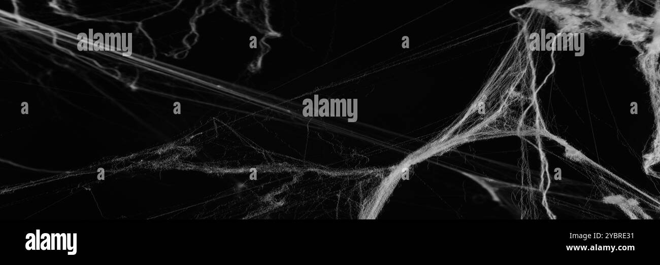White cobweb on black background, banner design Stock Photo - Alamy
