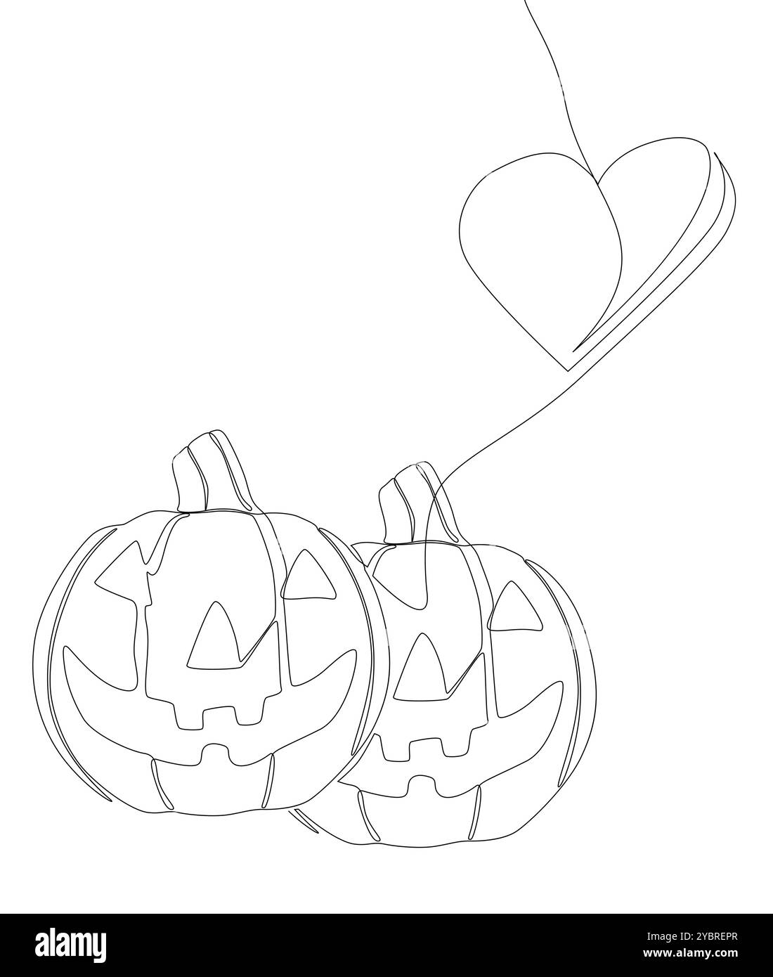 One continuous line of Halloween Jack O' Lantern Pumpkin with Heart ...