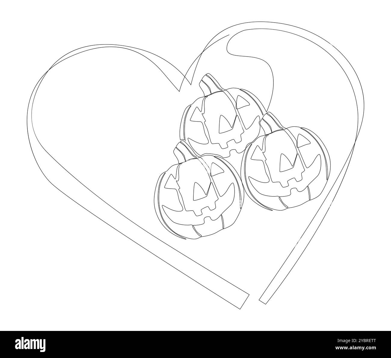 One continuous line of Halloween Jack O' Lantern Pumpkin with Heart ...