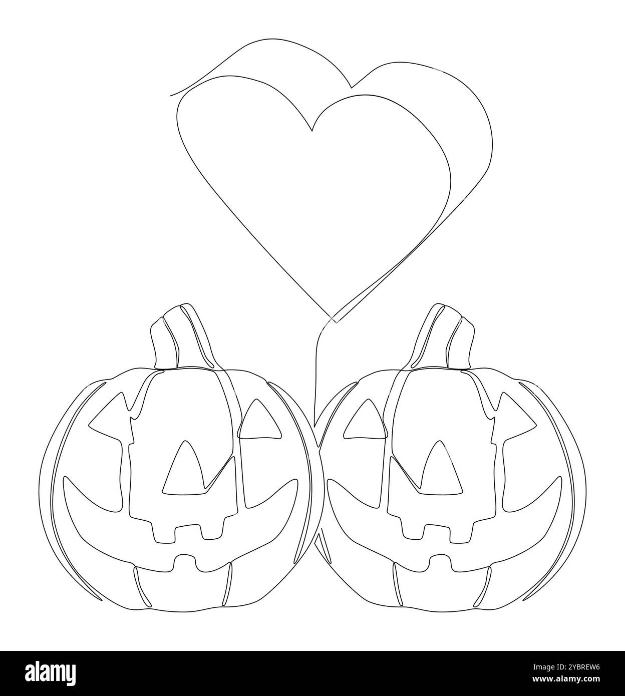 One continuous line of Halloween Jack O' Lantern Pumpkin with Heart ...