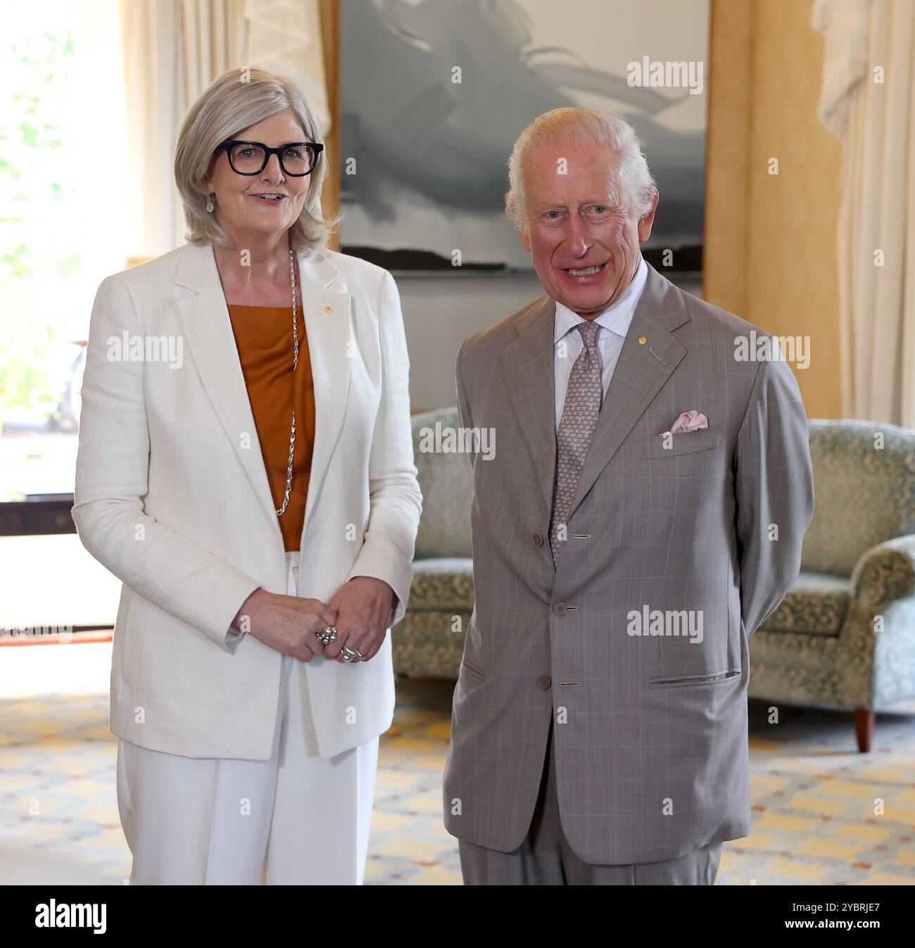 King Charles III receives Sam Mostyn, Governor-General of Australia, for an audience at ...