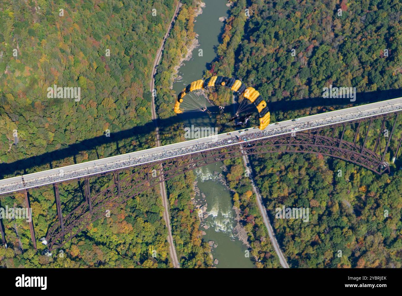 Soldiers of the U.S. Army Parachute Team jump into Bridge Day on 19 ...
