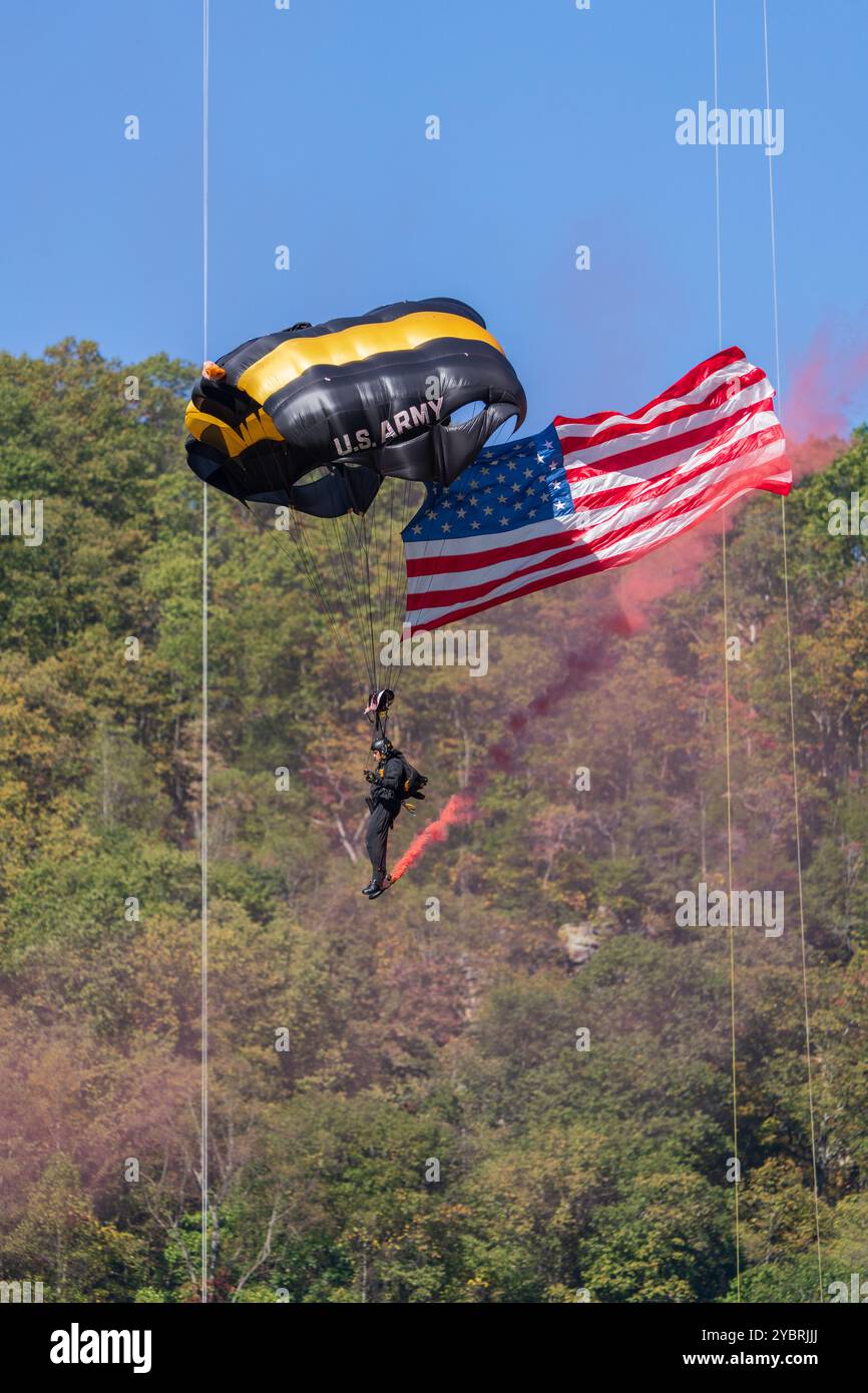 Sgt. 1st Class Morgan George of the U.S. Army Parachute Team jumps the ...