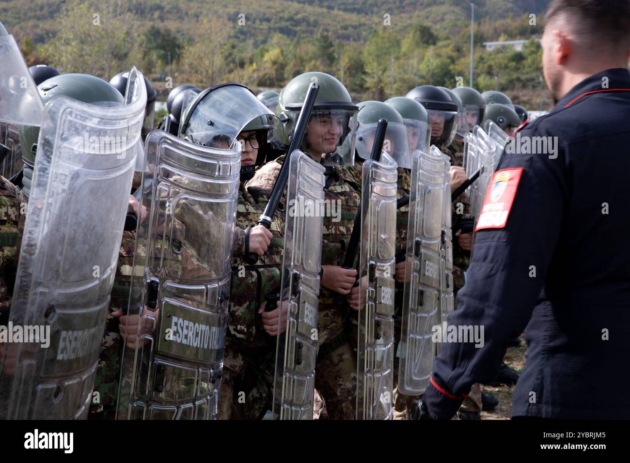 Italian soldiers with Kosovo Forces, also known as KFOR, conduct Crowd ...
