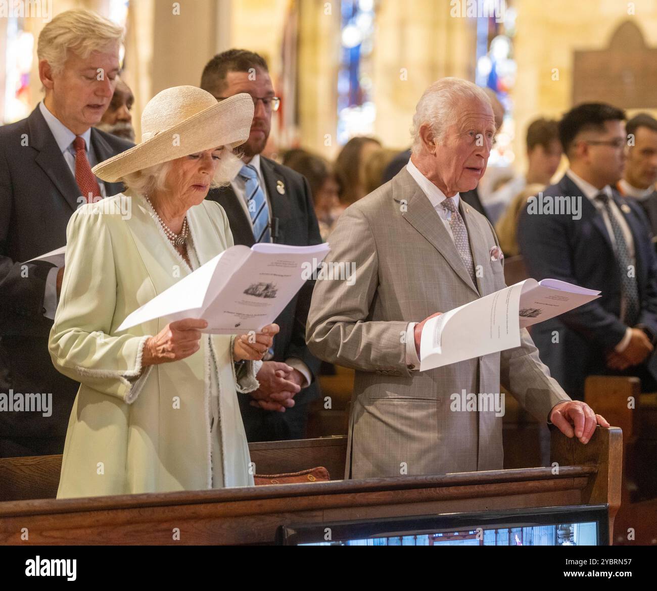 King Charles III and Queen Camilla attend a Sunday church service at St ...
