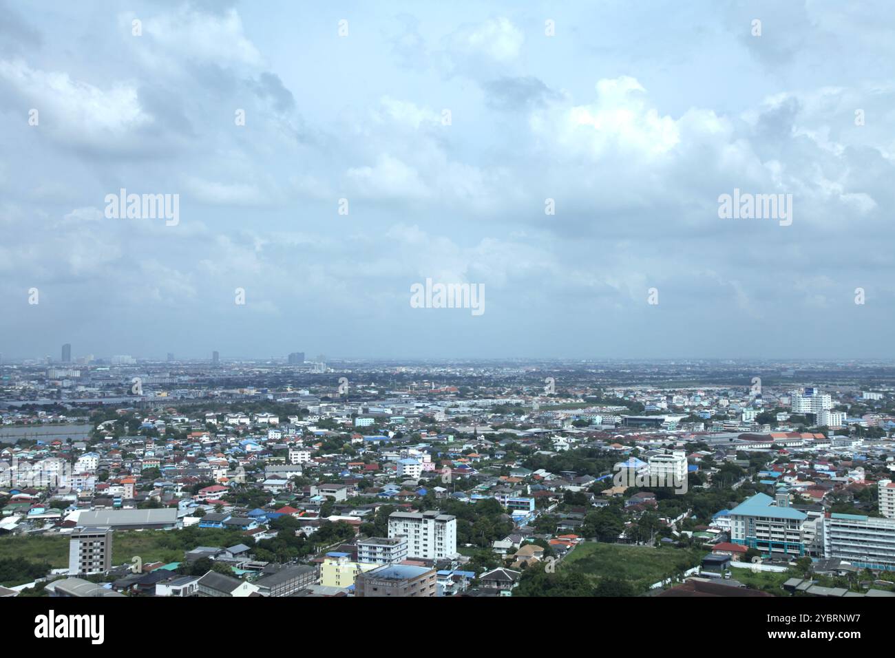 view of city and river from Samut Prakan city town skyscraper rebuild ...