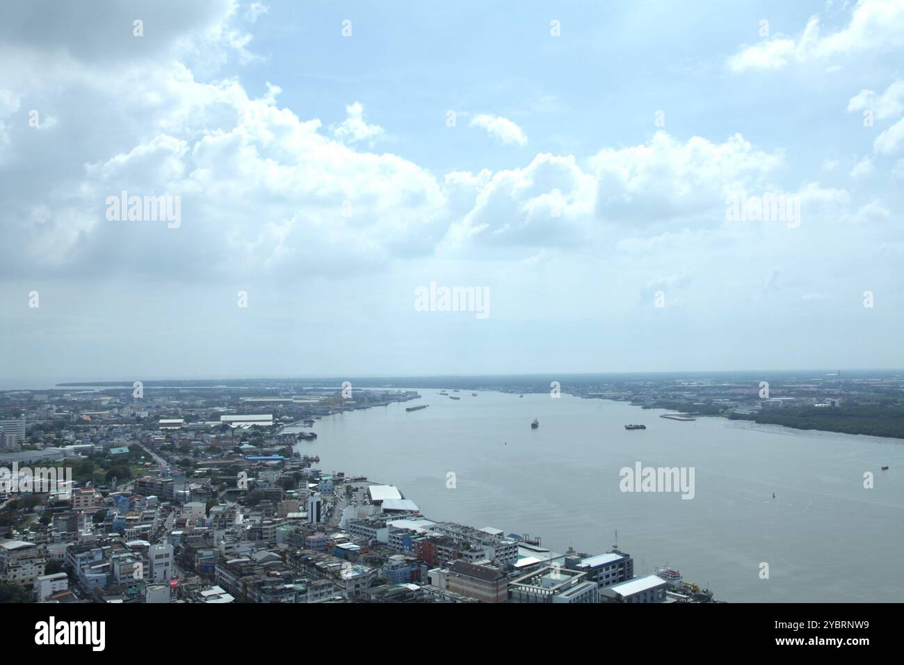 view of city and river from Samut Prakan city town skyscraper rebuild ...