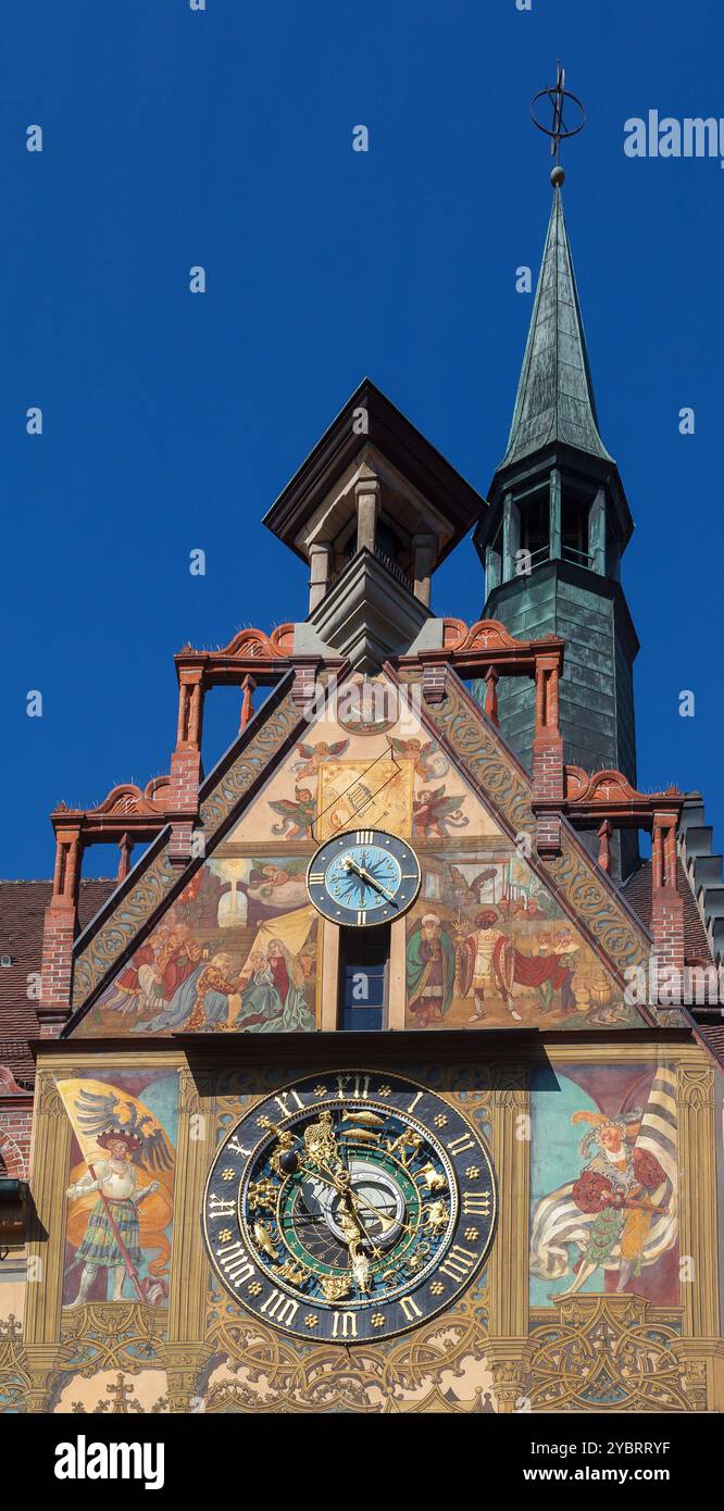 The Ulmer Rathaus and its clock, the old town hall of the medieval city ...