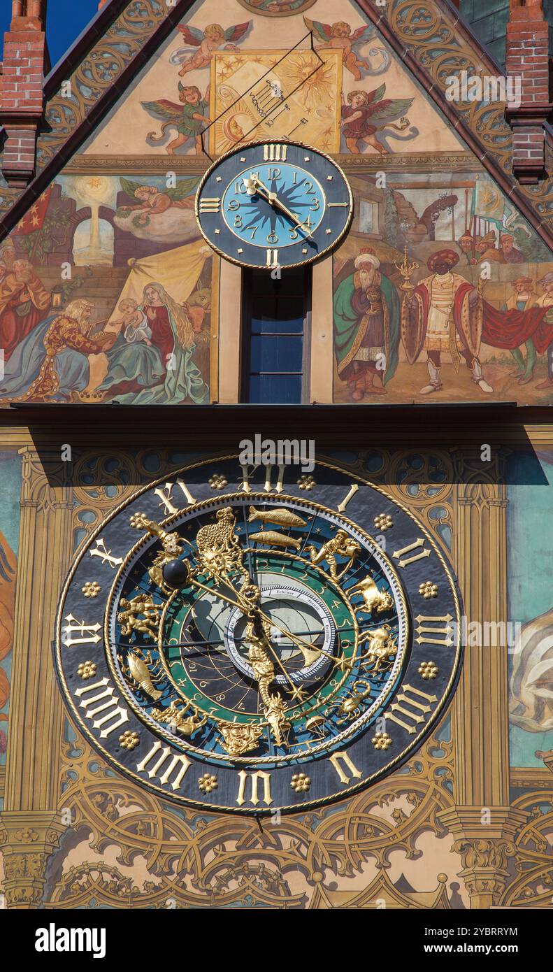 The Ulmer Rathaus clock, the old town hall of the medieval city in ...