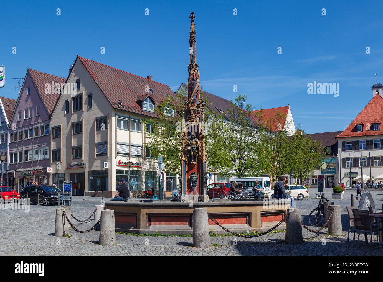 The Ulmer Rathaus Fischkastenbrunnen fountain, the old town hall of the ...