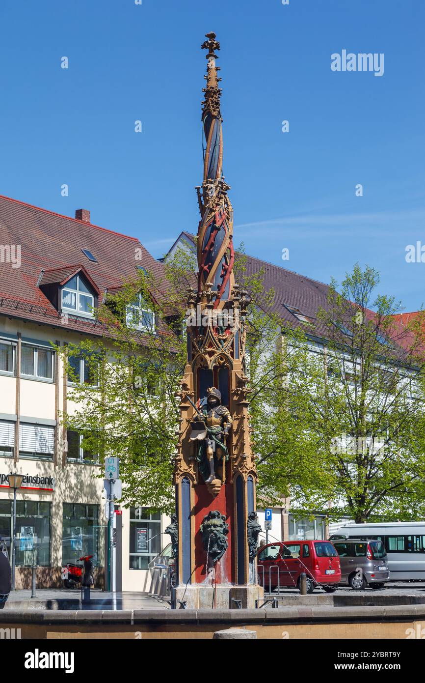 The Ulmer Rathaus Fischkastenbrunnen fountain, the old town hall of the ...