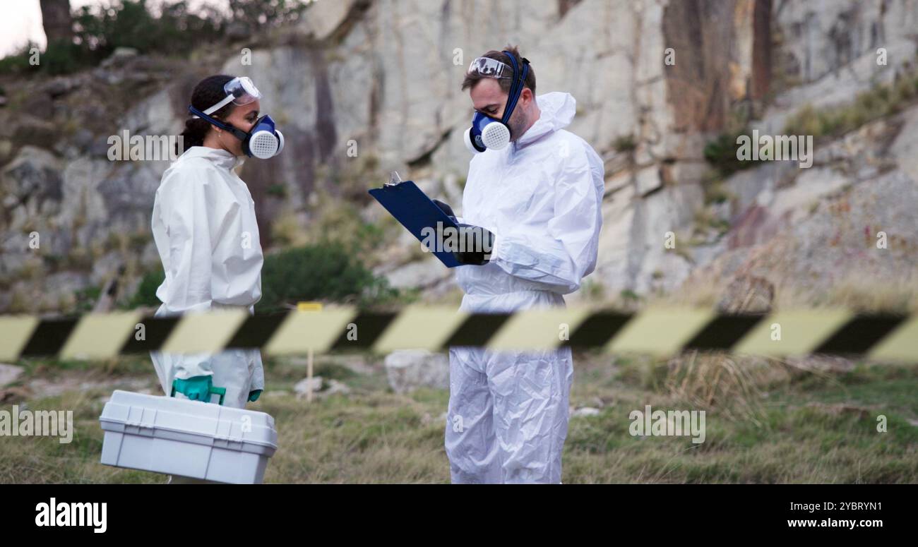 Outdoor, forensic scientist and investigation for evidence, people and ...