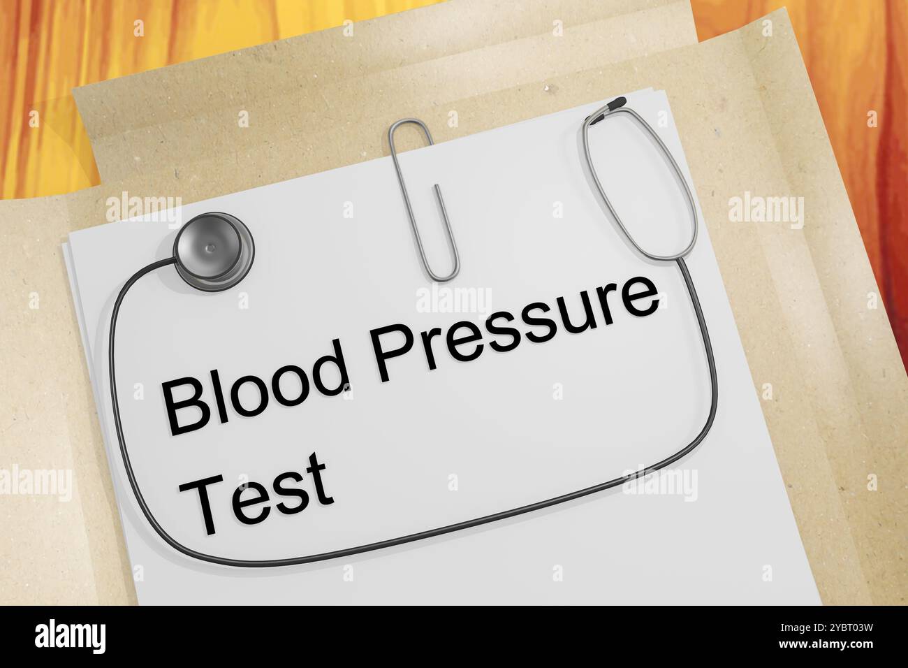 3D illustration of a medical document, titled Blood Pressure Test Stock ...